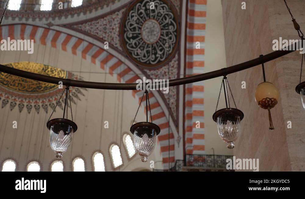 inner part of the large dome in the structure of the Suleymaniye Mosque ...