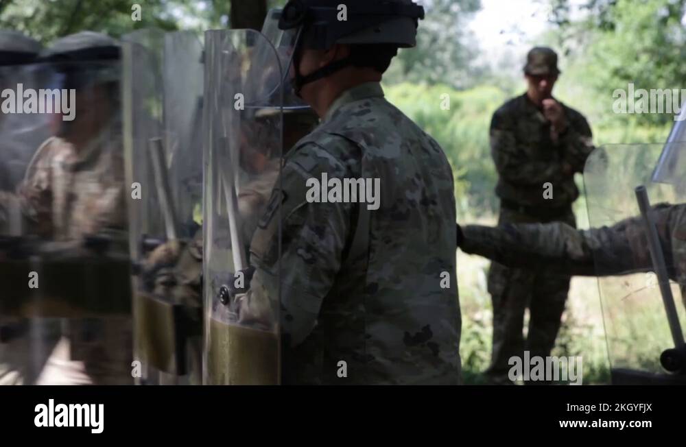 Soldiers conduct riot control training with shields during exercise ...