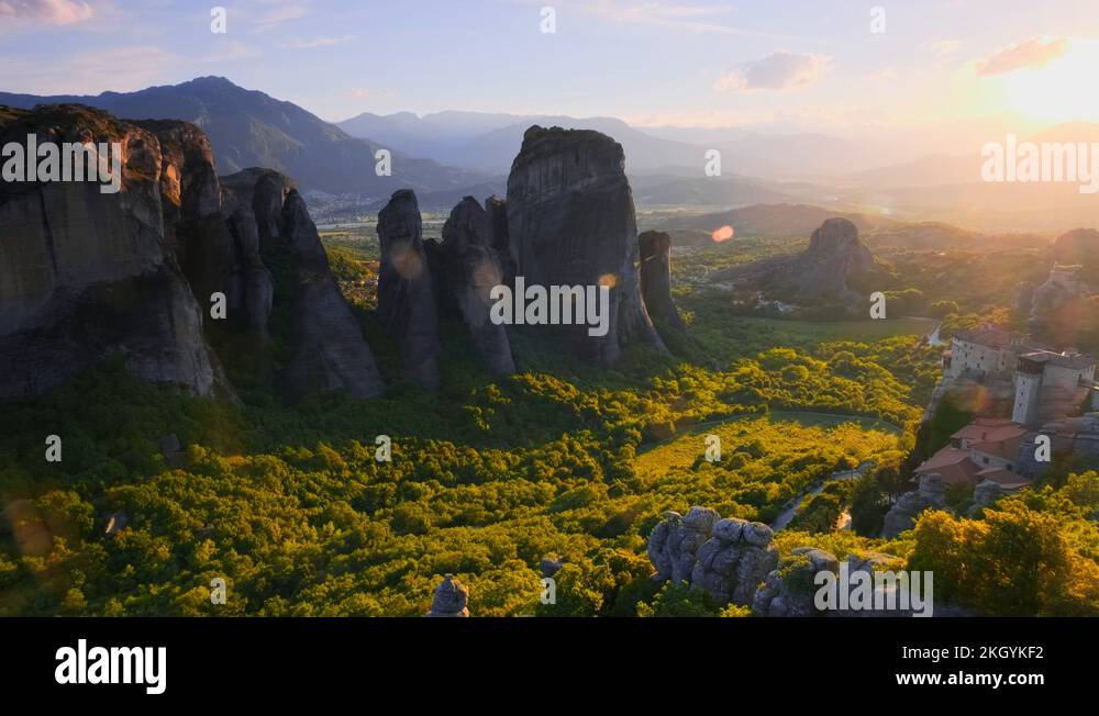 Meteora monasteries in Greece on sunset Stock Video Footage - Alamy