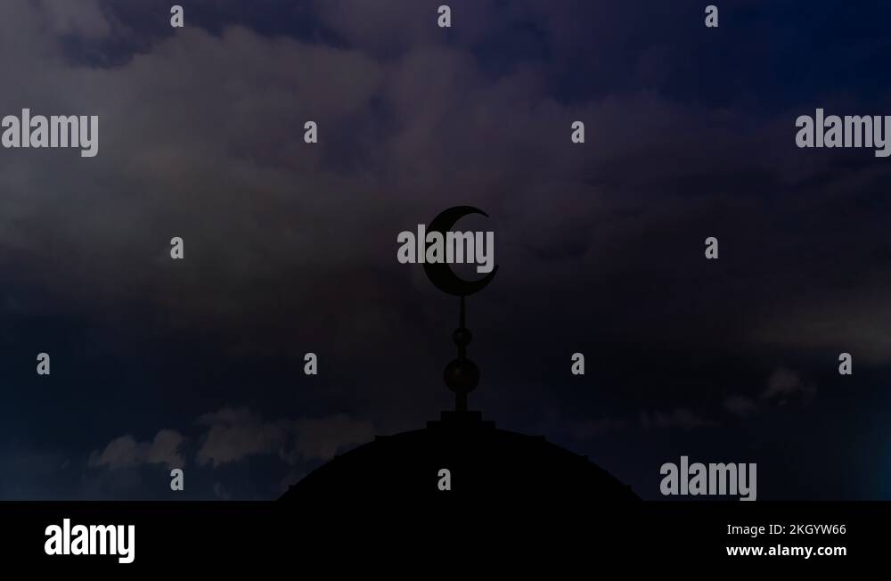 The Islam symbol on clouds with lightning background. time lapse Stock ...