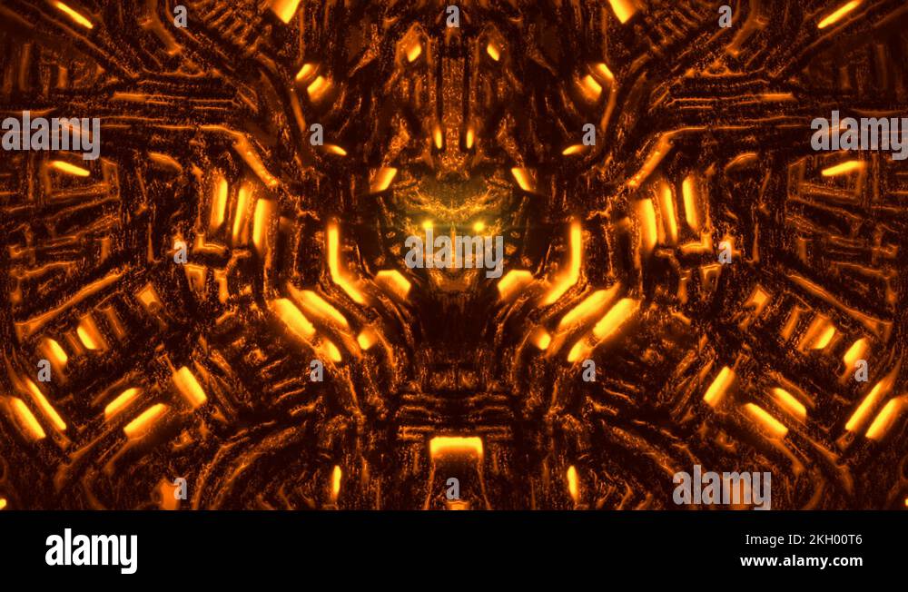 Alien wall with bas-relief and protruding robot head. 2D animation ...