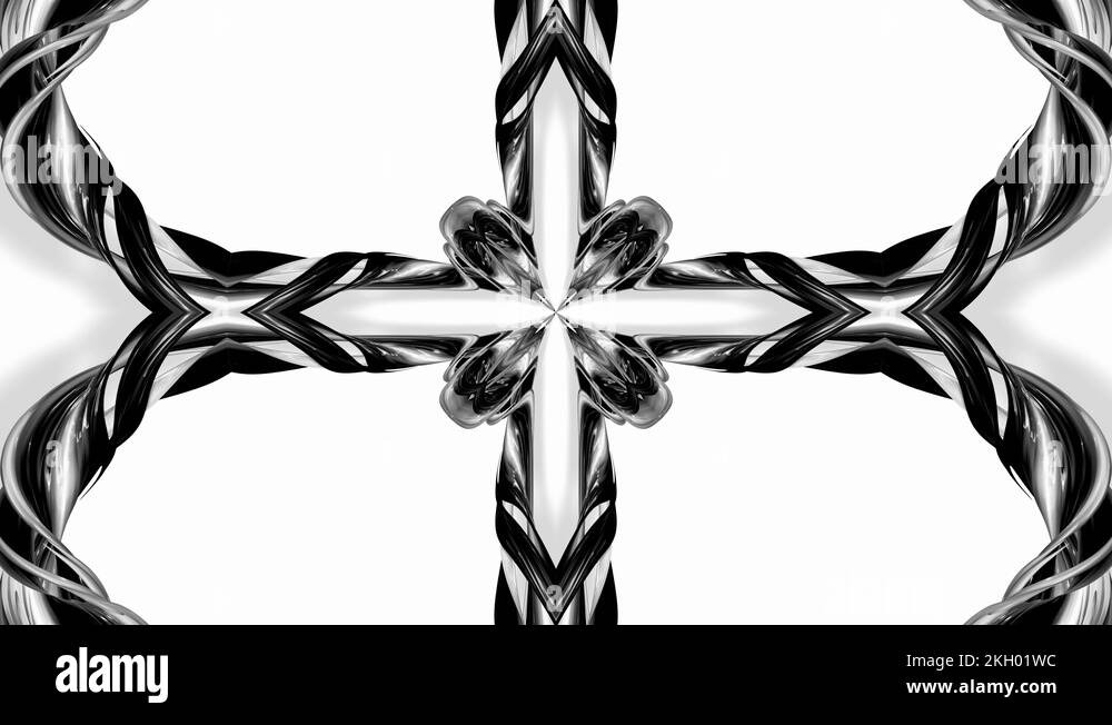 4k loop animation with black and white ribbons are twisted and form ...