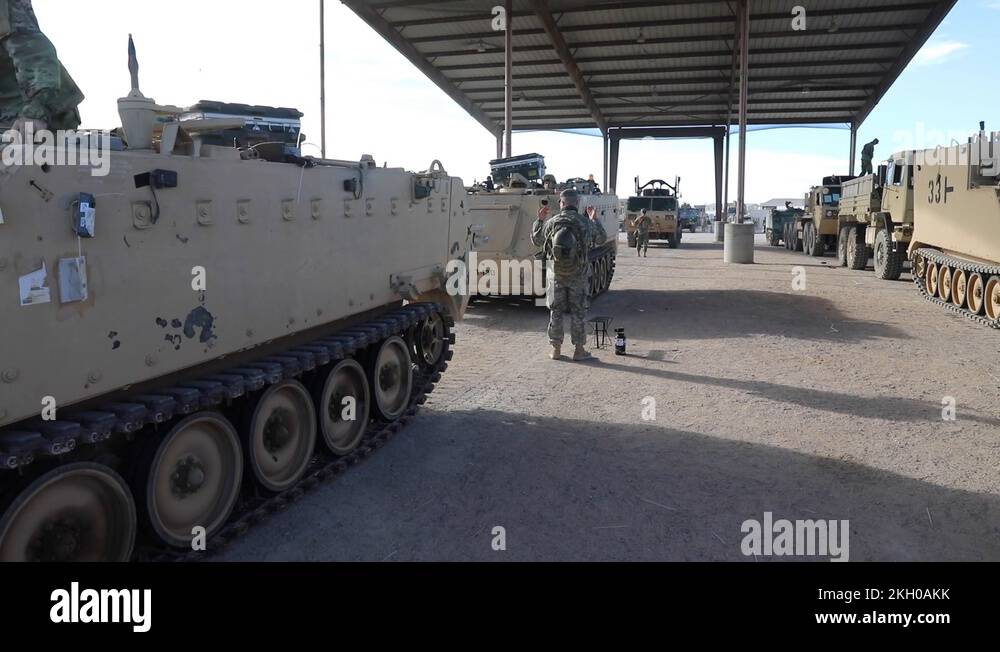 U.S. Military vehicles arriving at Fort Irwin for Operation Hickory ...