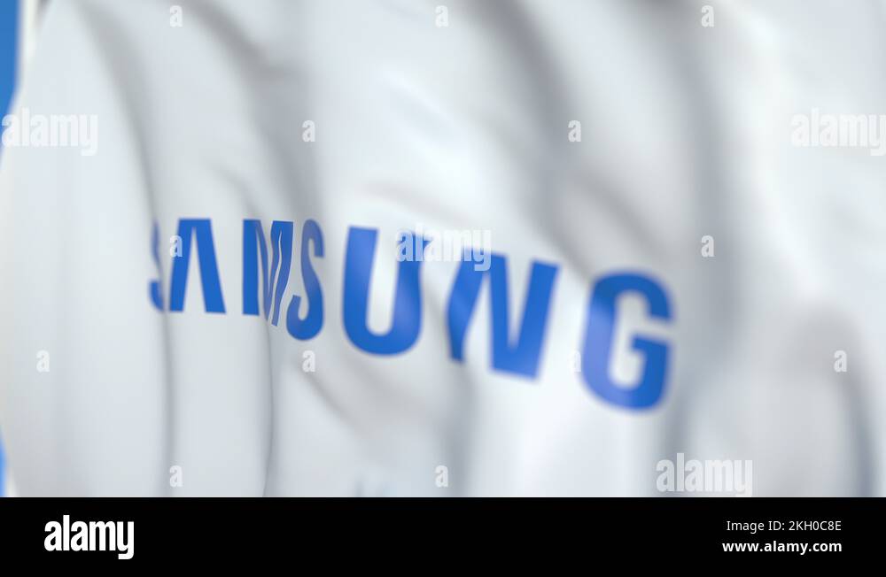 Flag with Samsung logo, close-up. Editorial 3D rendering Stock Video ...