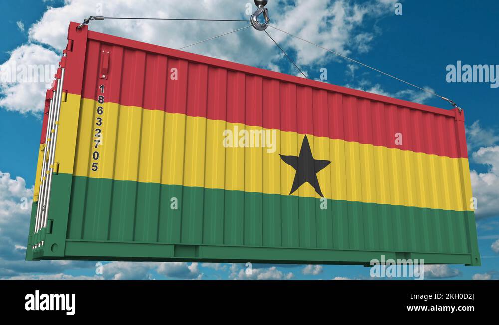 Container with flag of Ghana. Ghanaian import or export related ...