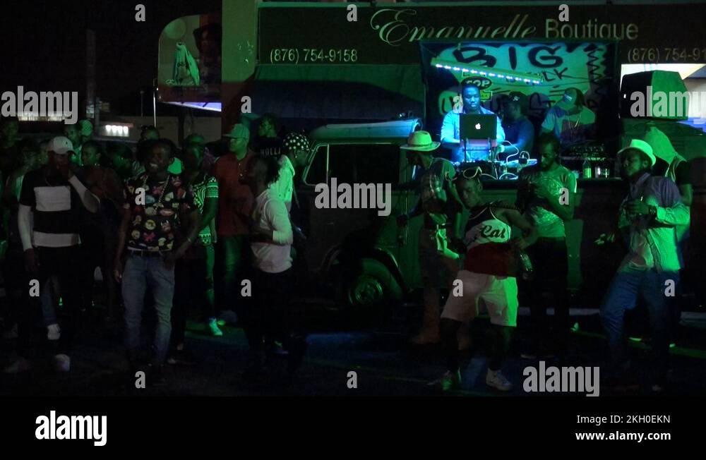 KINGSTON, JAMAICA : Scenery of outdoor street night club Stock Video ...