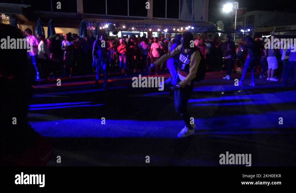 KINGSTON, JAMAICA : Scenery of outdoor street night club Stock Video ...