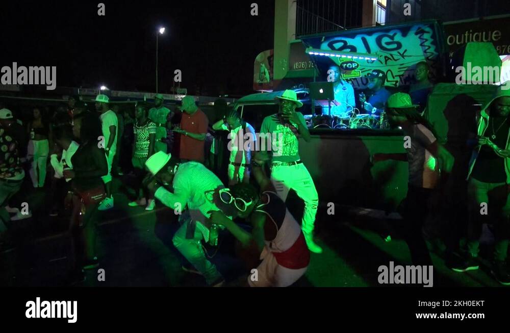 KINGSTON, JAMAICA : Scenery of outdoor street night club Stock Video ...