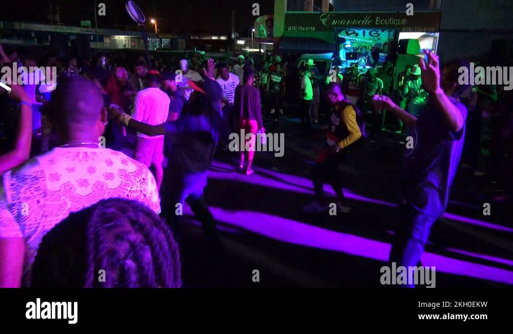 KINGSTON, JAMAICA : Scenery of outdoor street night club Stock Video ...