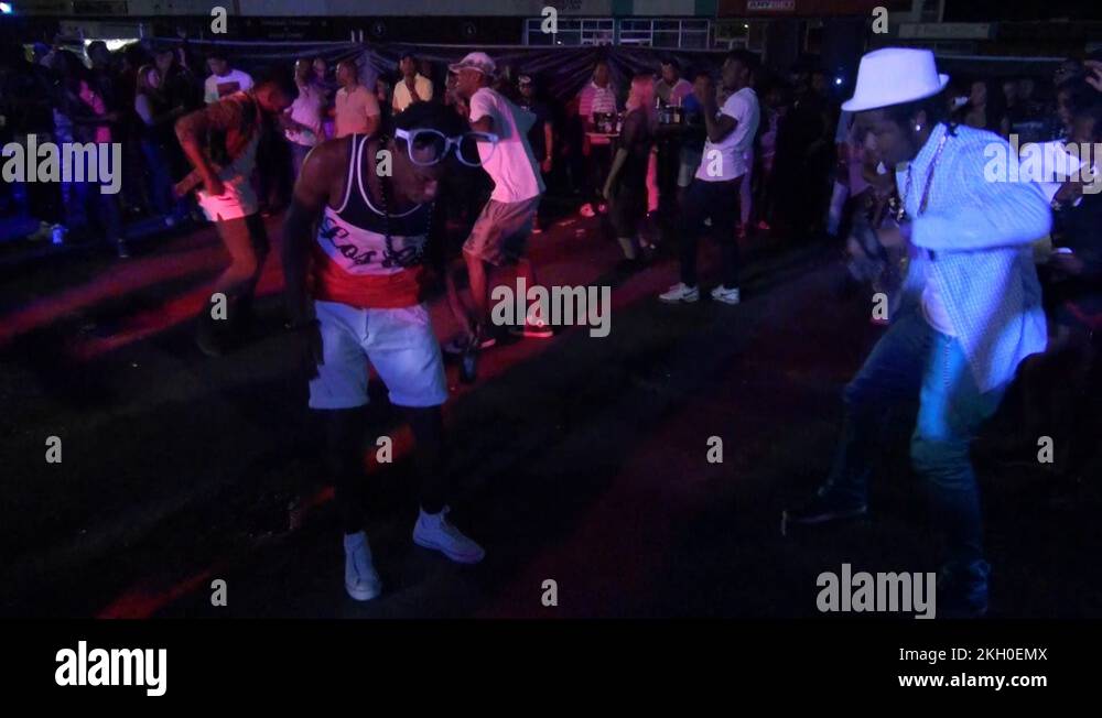 KINGSTON, JAMAICA : Scenery of outdoor street night club Stock Video ...