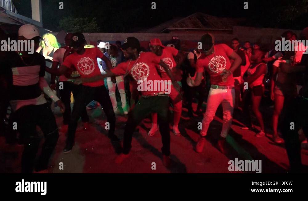 KINGSTON, JAMAICA : Scenery of outdoor street night club Stock Video ...