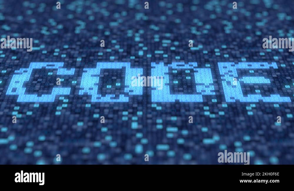 Symbols on a blue screen compose CODE word. Loopable 3D animation Stock ...
