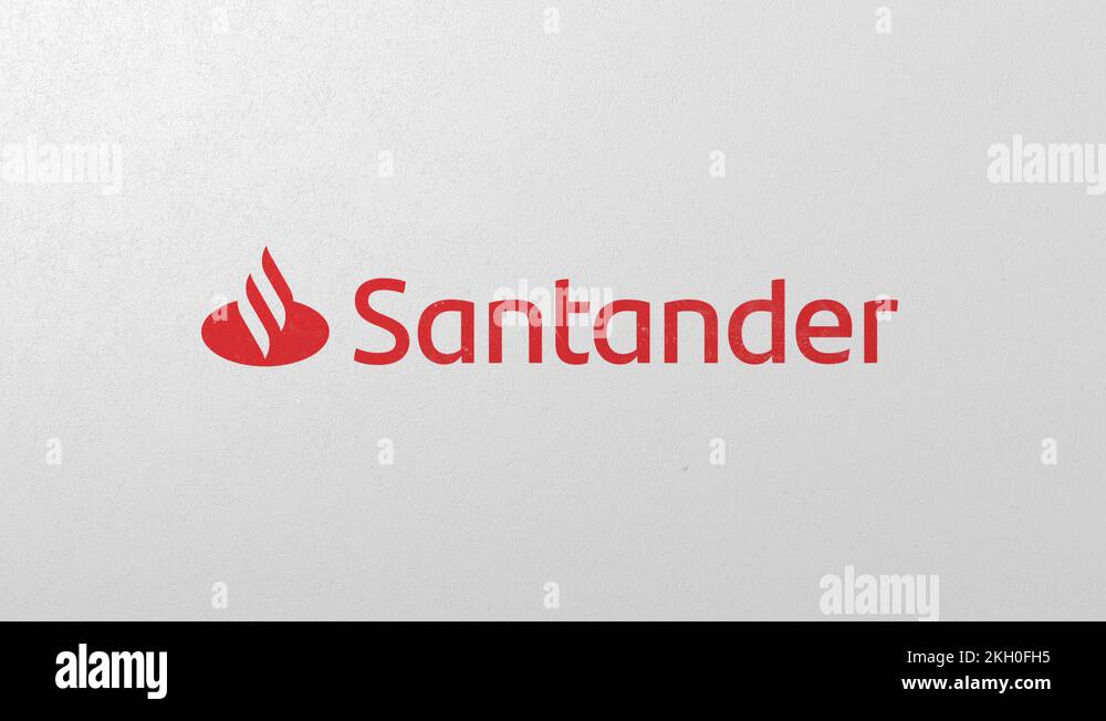 Breaking wall with painted logo of Santander. Crisis related editorial ...