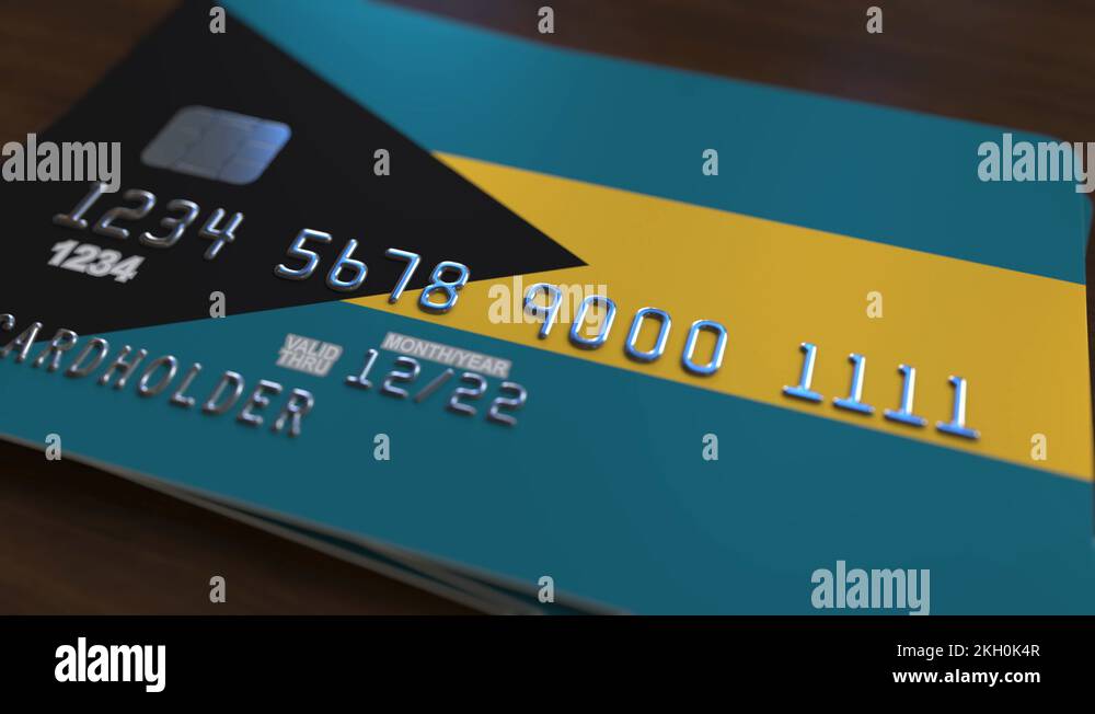 Plastic bank card featuring flag of Bahamas. Bahamian national banking ...