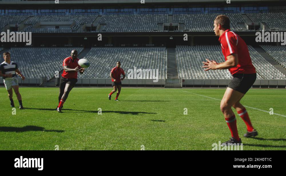 Rugby players playing rugby match in stadium 4k Stock Video Footage - Alamy