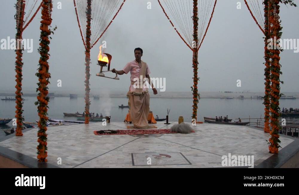 Puja Performed in Varanasi, India Stock Video Footage - Alamy