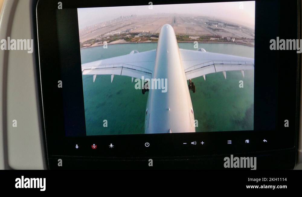 Passenger seat display landing gear airplane camera show landing on ...