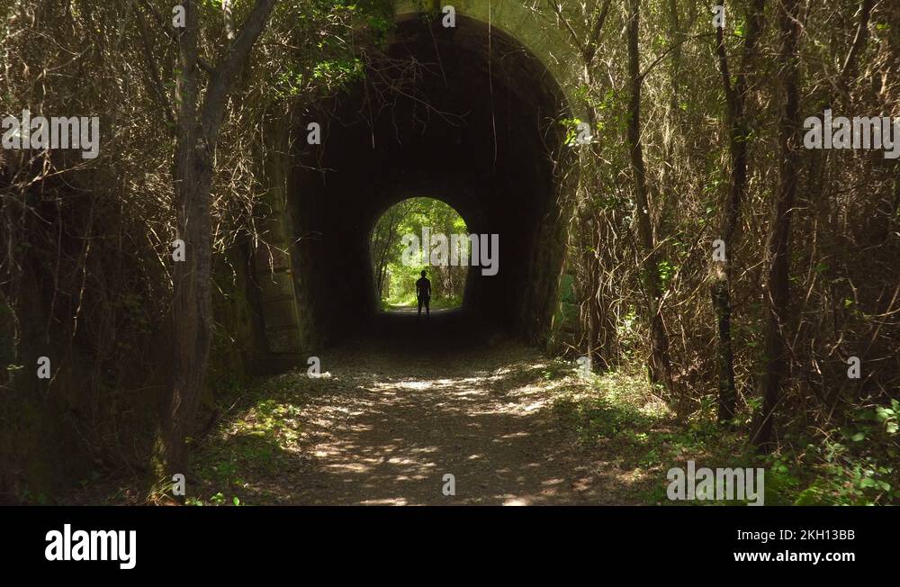 Approach of camera to man standing still in a tunnel Stock Video ...