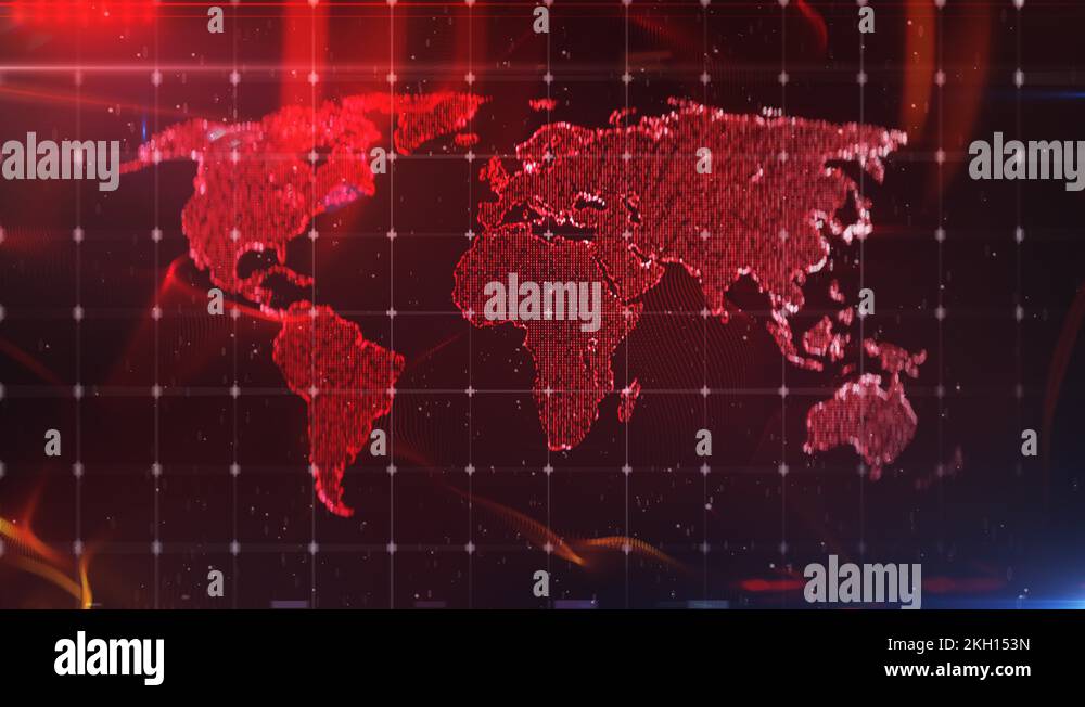 World map abstract background, shiny red, news report, intro, broadcast ...
