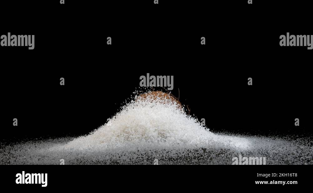 Coconut, cocos nucifera, Fruit and Powder Exploding against Black ...