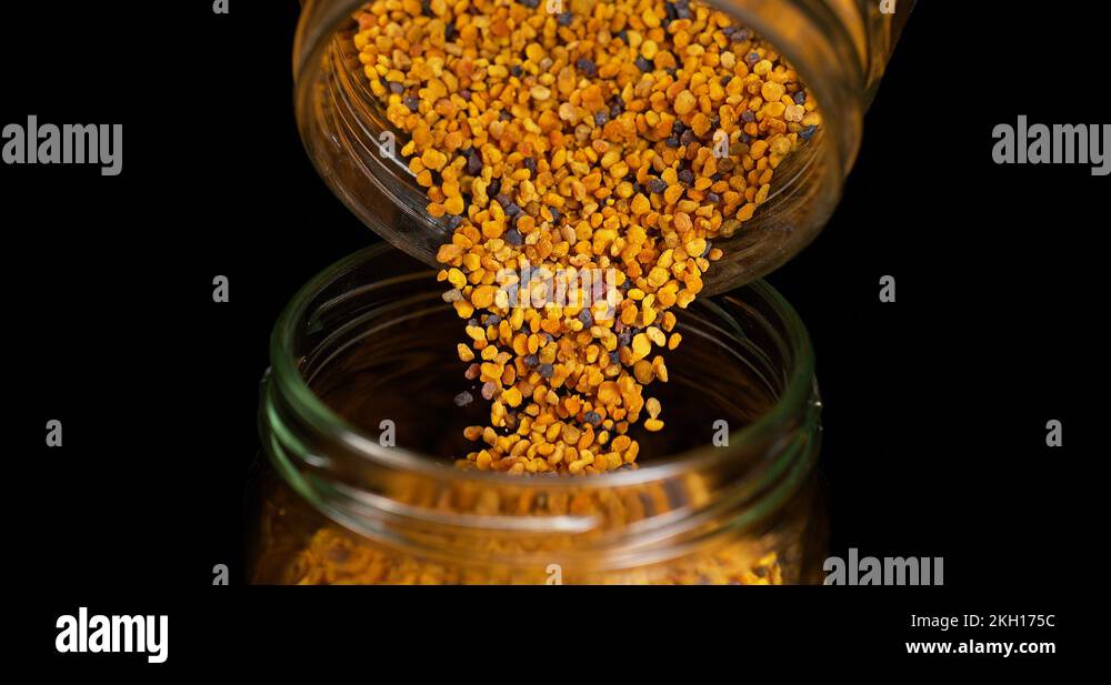 Pollen Dumplings Falling on Black Background, Crockery, Slow Motion 4K ...