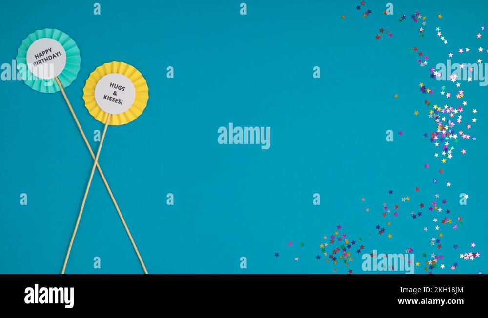 timelapse appearing set of toppers with birthday wishes on blue ...