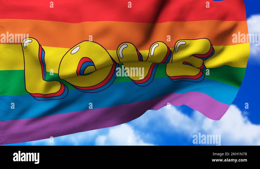 Rainbow flag with word love. Romantic symbol of lgbt pride. Loop 3d ...