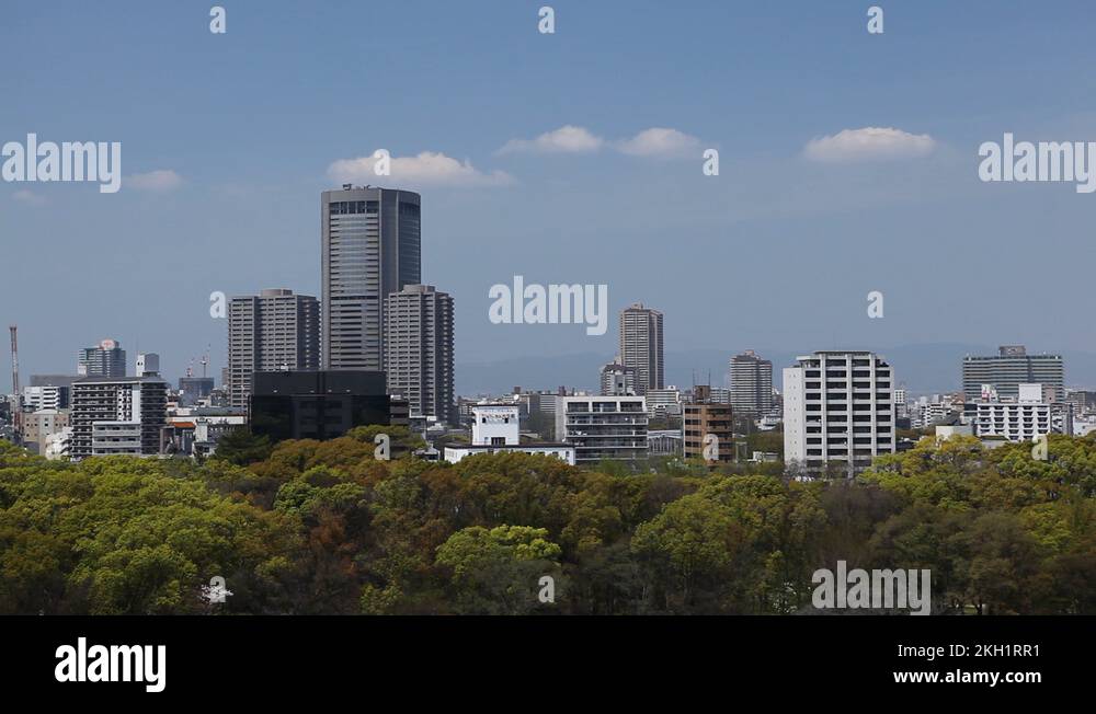Japanese Downtown City Center Establishing Shot Osaka Skyline Aerial ...