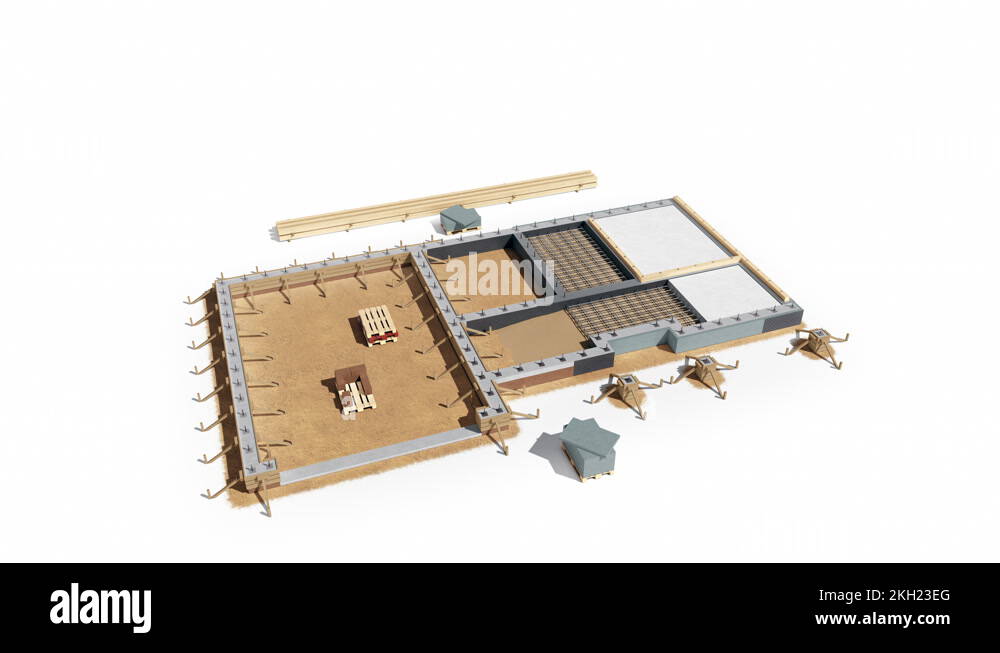 Stages of building process of frame construction house, plaster ...