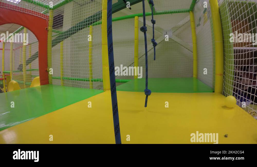 Strong rope with knots hang in playground. Gimbal motion up shot Stock ...