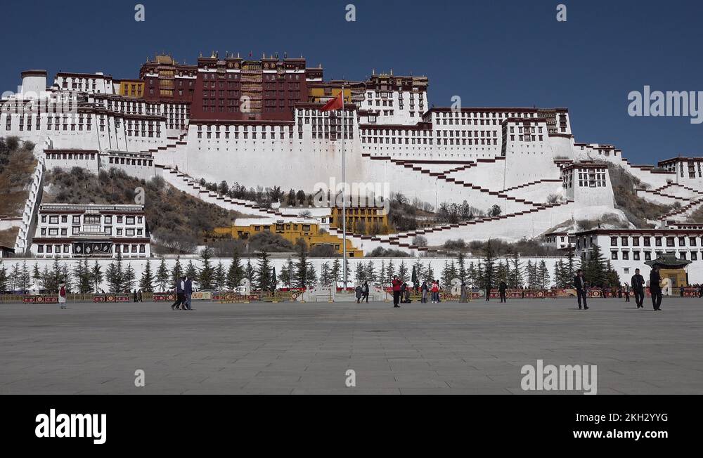 Chinese national flag waves at Potala Palace in Lhasa Tibet Stock Video ...