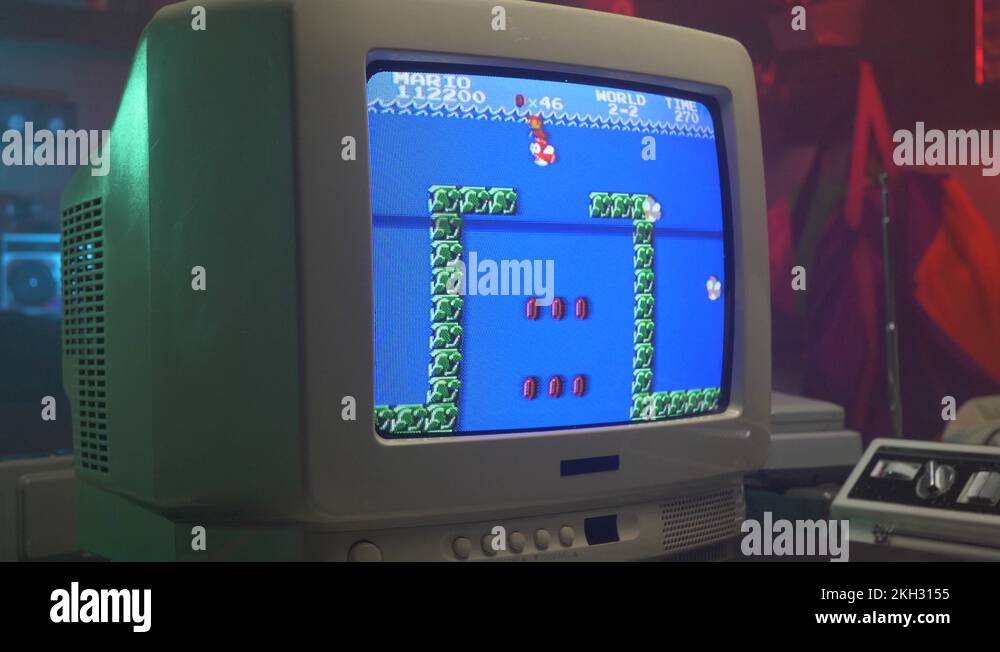Mario Bros Video Game on a Vintage TV Screen 80s 90s Stock Video ...