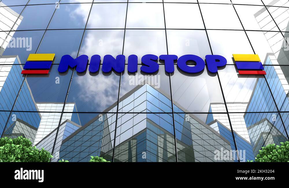 Editorial, MiniStop convenience store logo on glass building Stock ...