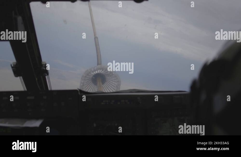 MV-22 Osprey cockpit footage during air to air refuel with drogue Stock ...