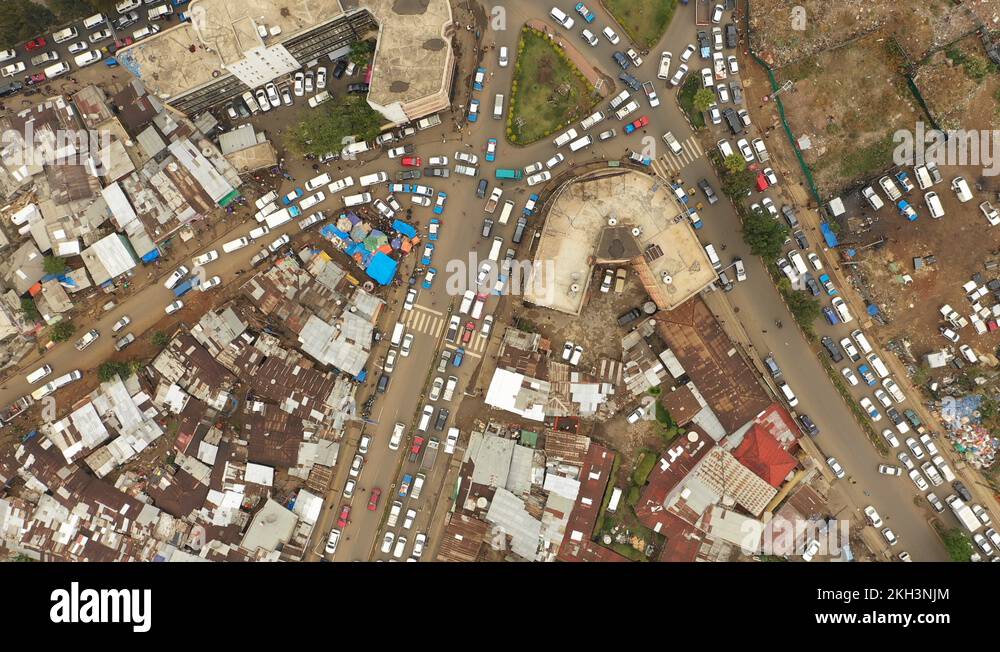 Africa urban infrastructure challenges - aerial view traffic jam in ...