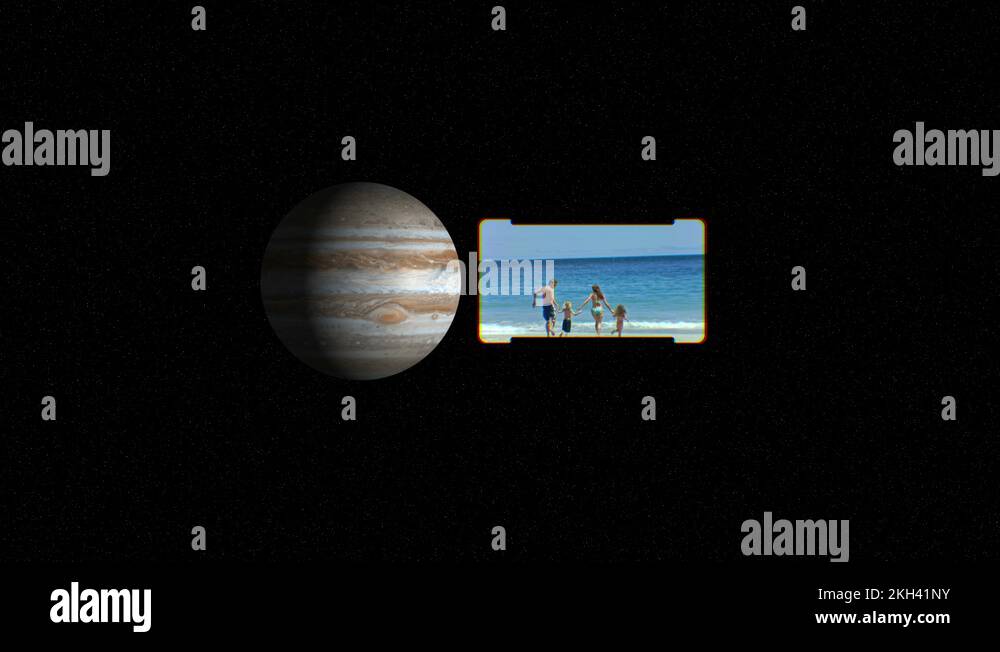 People on the beach with images of planets courtesy of Nasa.org Stock ...