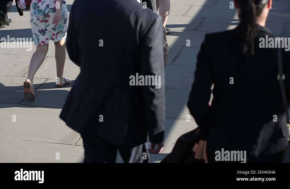 Crowd of pedestrian commuters on London Bridge 12 Stock Video Footage ...