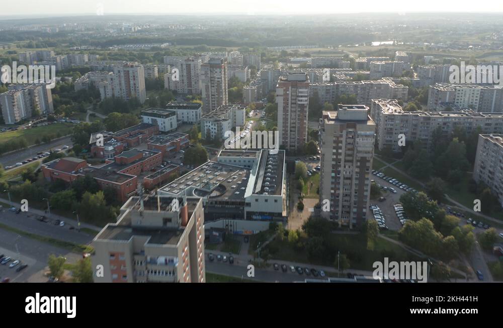 Residential district in Vilnius, Lithuania, aerial. Soviet style ...
