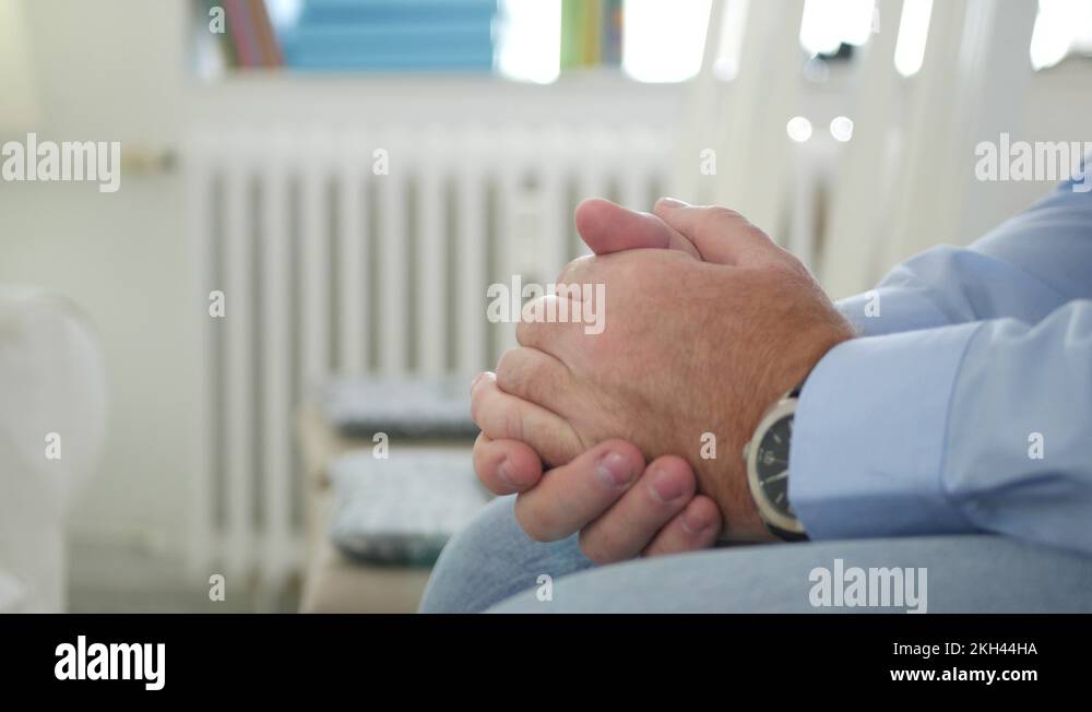 Man Waiting a Job Interview Make Nervous Hand Gestures Agitated Stock ...