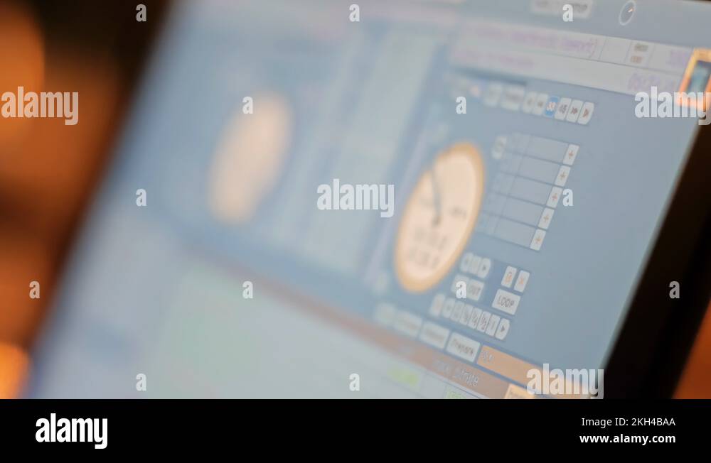 Close up to Laptop Monitor with Dj Software Set at Disco Party in Night ...