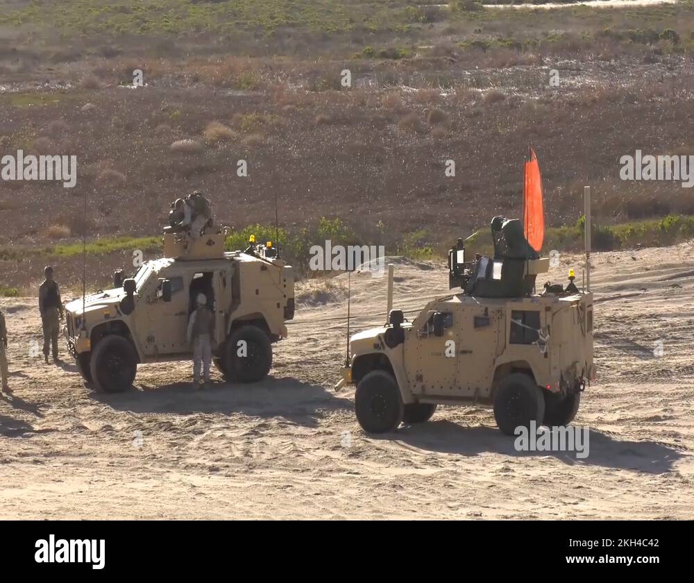 U.S. Army up-armored military vehicles and soldiers in desert Stock ...