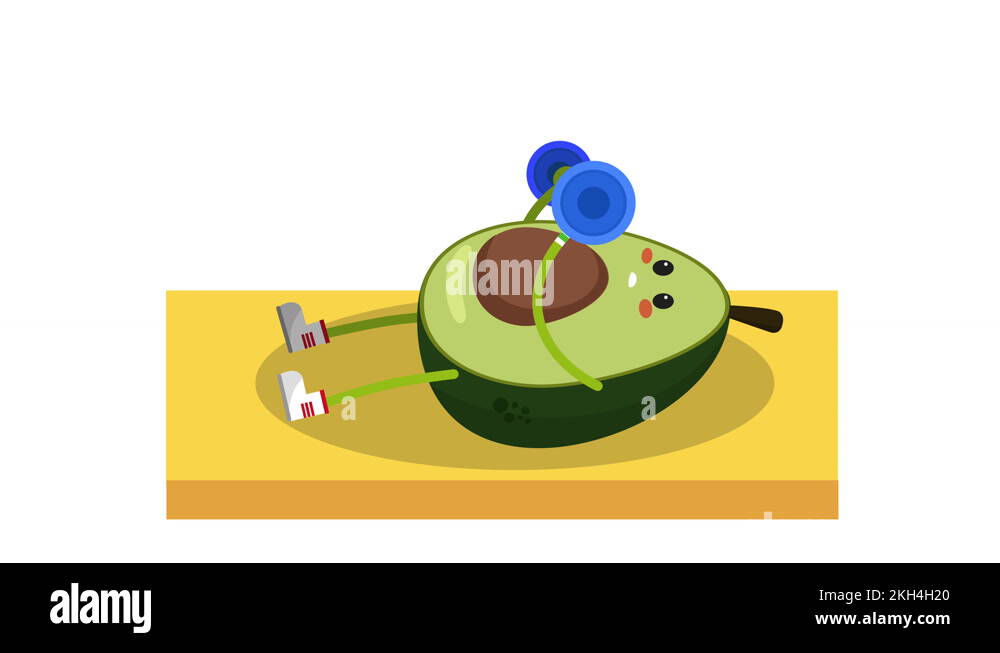 Cute Avocado character doing bench press workout with a barbell ...