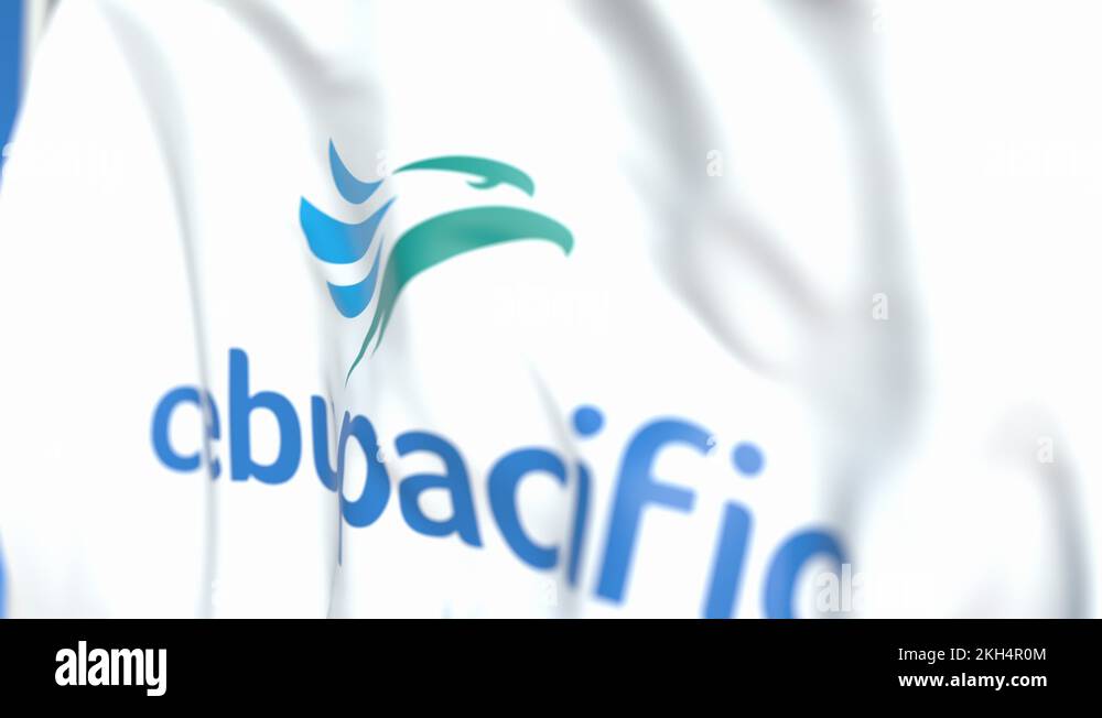 Waving flag with Cebu Pacific logo, close-up. Editorial loopable 3D ...
