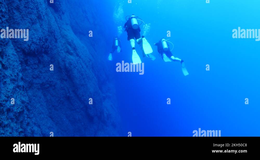 scuba divers scenery exploring underwater reefs rocks caves Stock Video ...