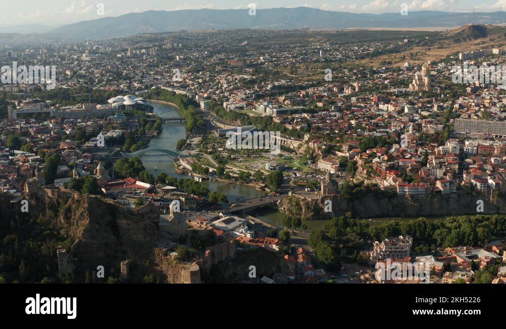 Tbilisi Georgia 4k Aerial Drone of Downtown Old Town Wide Angle ...