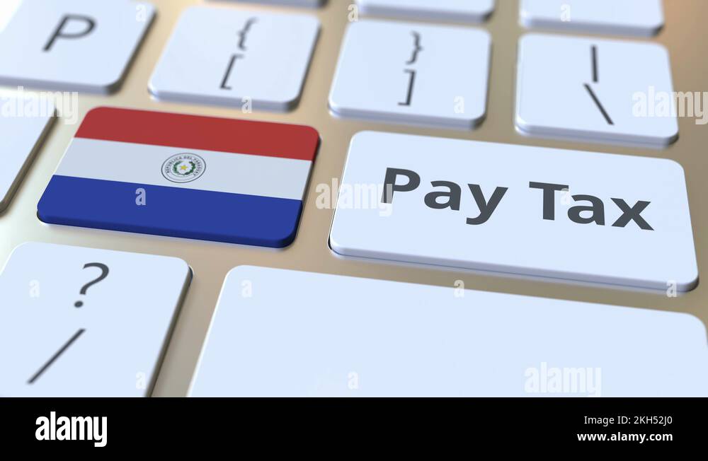 PAY TAX text and flag of Paraguay on the buttons on the computer ...