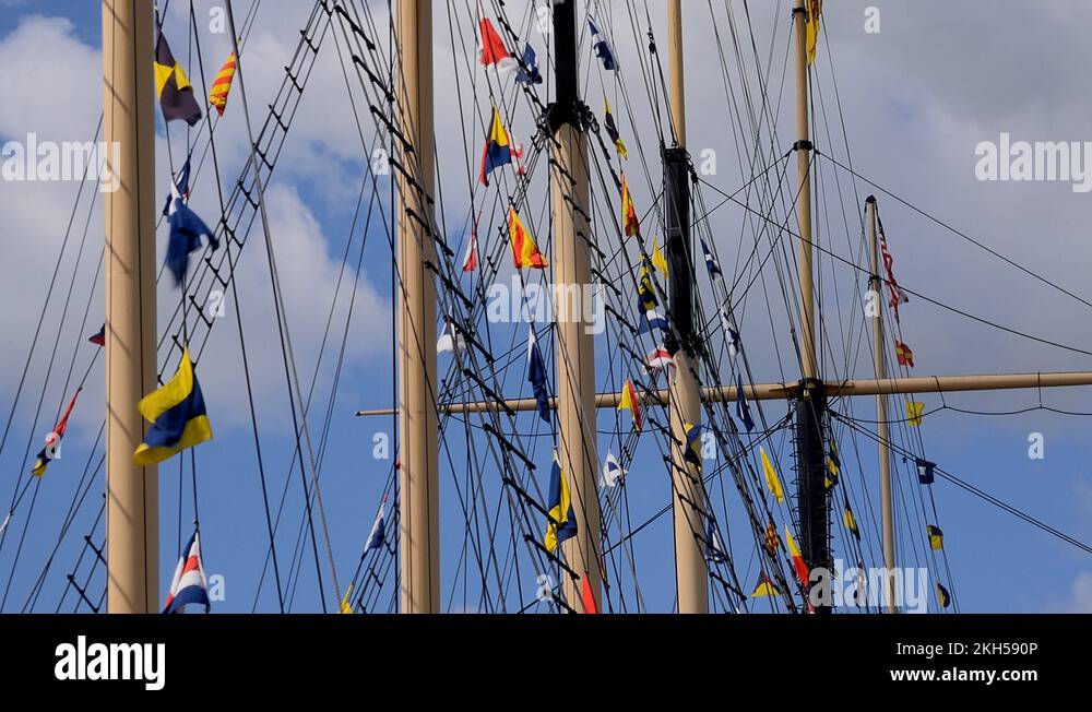Flags on a tall sailing ship in Bristol Harbour UK 4K Stock Video ...