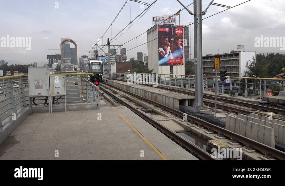 China in Africa - metro arrives at light railway station in Addis Ababa ...