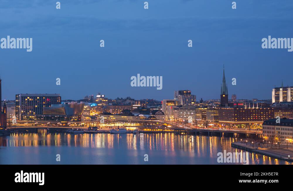 Stockholm Sweden time lapse 4K, city skyline day to night timelapse ...