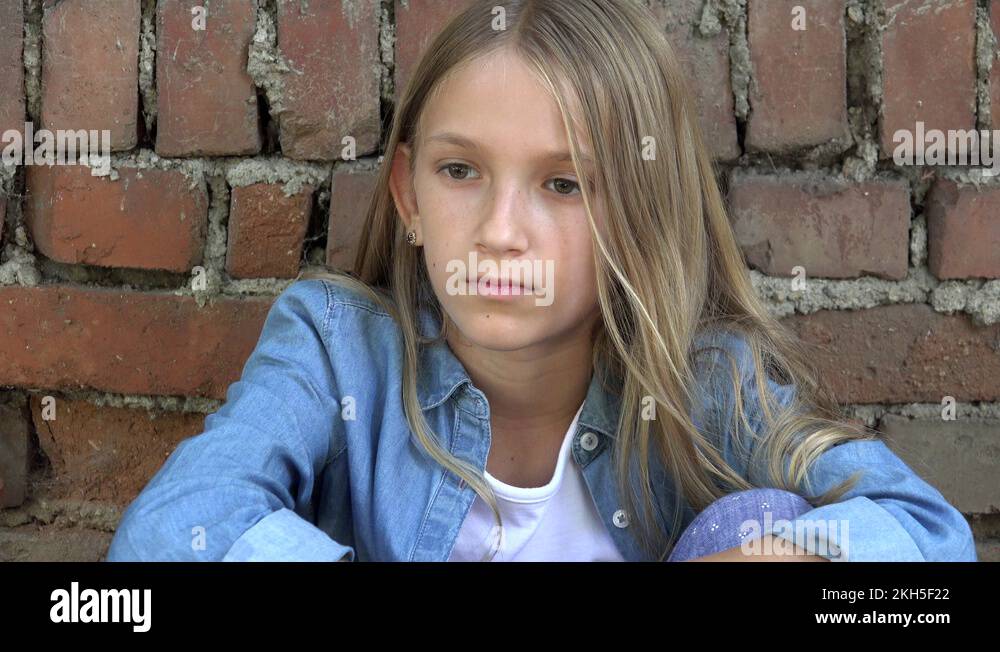 Sad Child, Not Playing Alone Kid, Unhappy Thoughtful Girl in Outdoor in ...